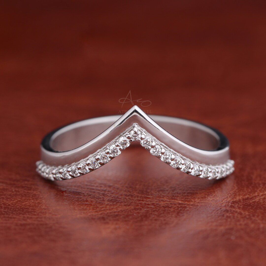 Chevron Double V Diamond Ring, Diamond Wedding Bands, Pave Diamonds Two ...