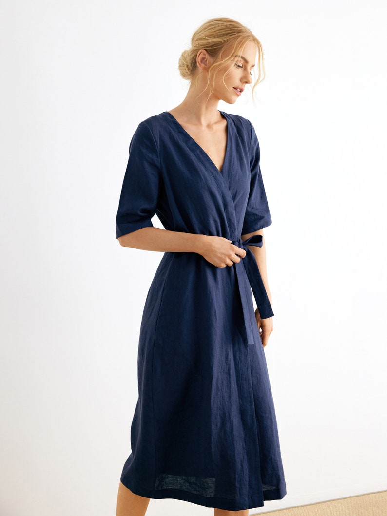 Kiki 100% Linen Midi Wrap Dress - Etsy