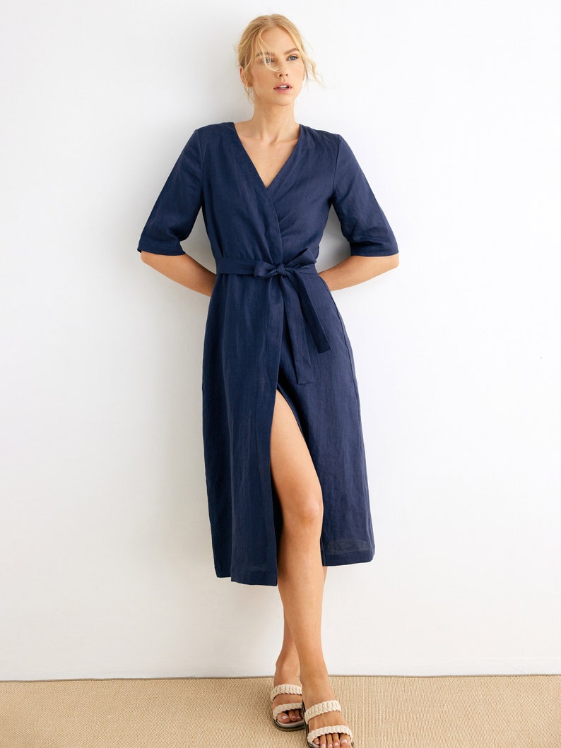 Kiki 100% Linen Midi Wrap Dress - Etsy