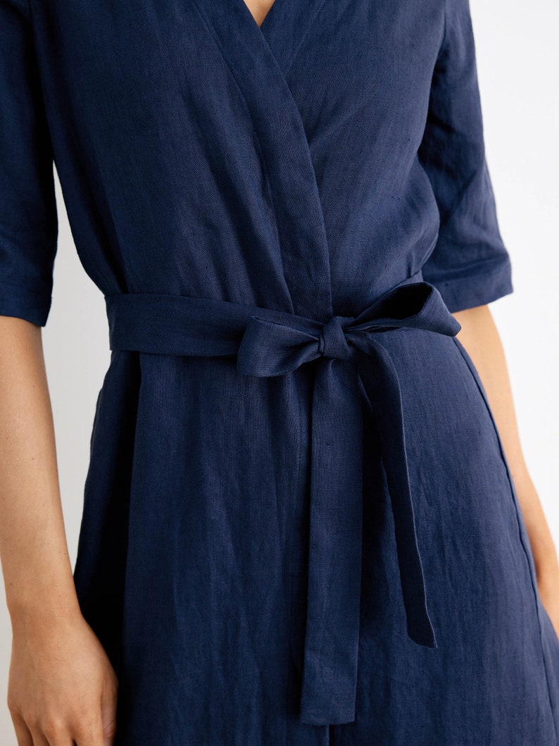 Kiki 100% Linen Midi Wrap Dress - Etsy