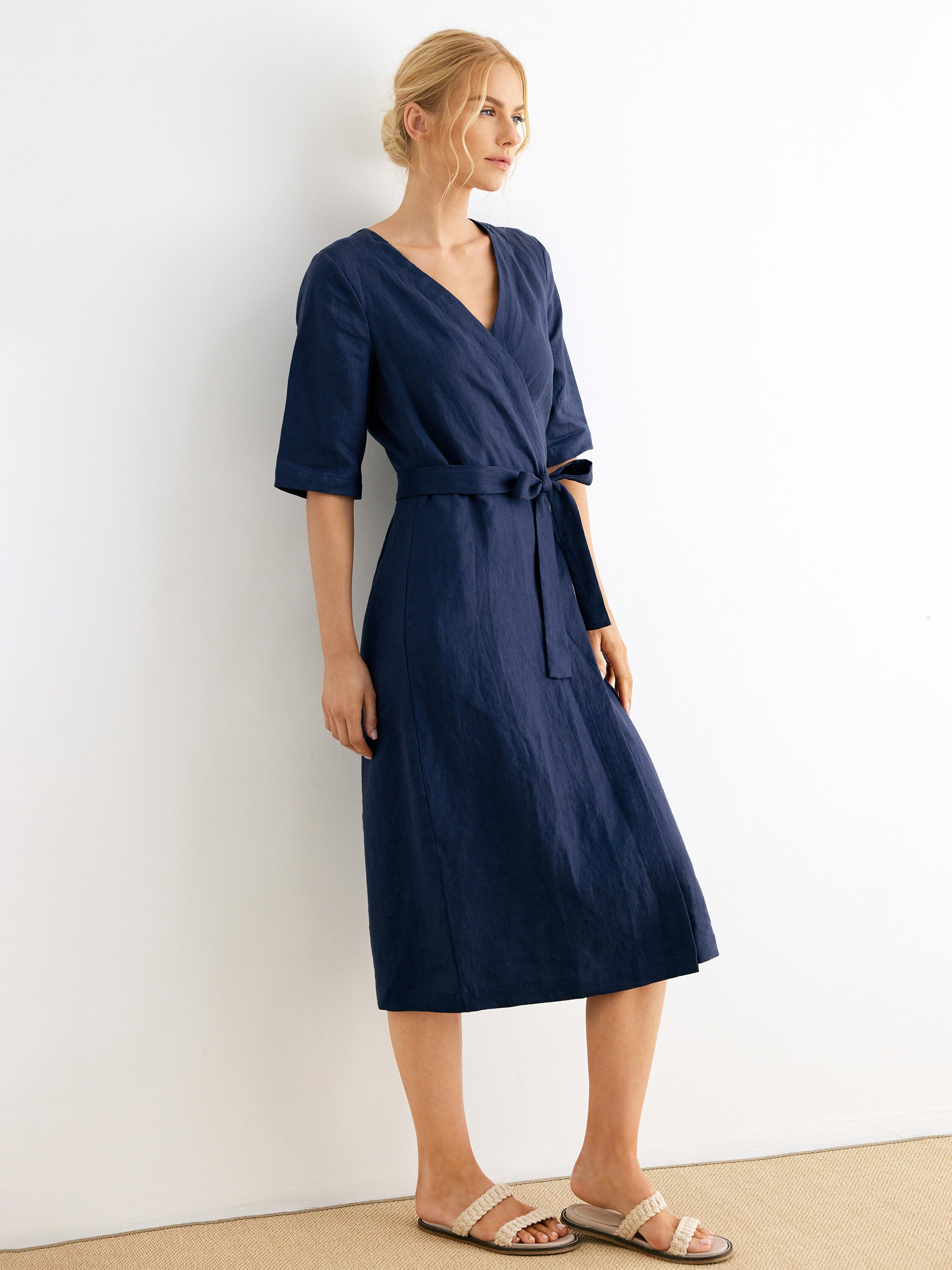 Kiki 100% Linen Midi Wrap Dress - Etsy