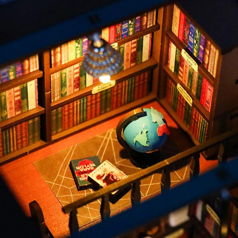 Enchanted Bookstore Diorama DIY Kit Miniature LED Bookshelf Decor, Soul ...
