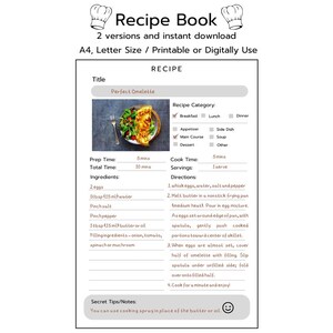 2 Versions of Recipe Paper L Printable and Digitally Use L A4 and US ...