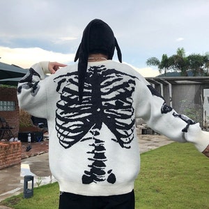 Men Oversized Sweater Loose Skeleton Bone Print Women Vintage - Etsy