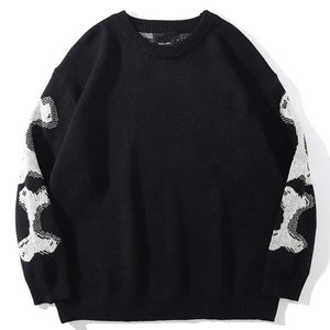 Men Oversized Sweater Loose Skeleton Bone Print Women Vintage - Etsy