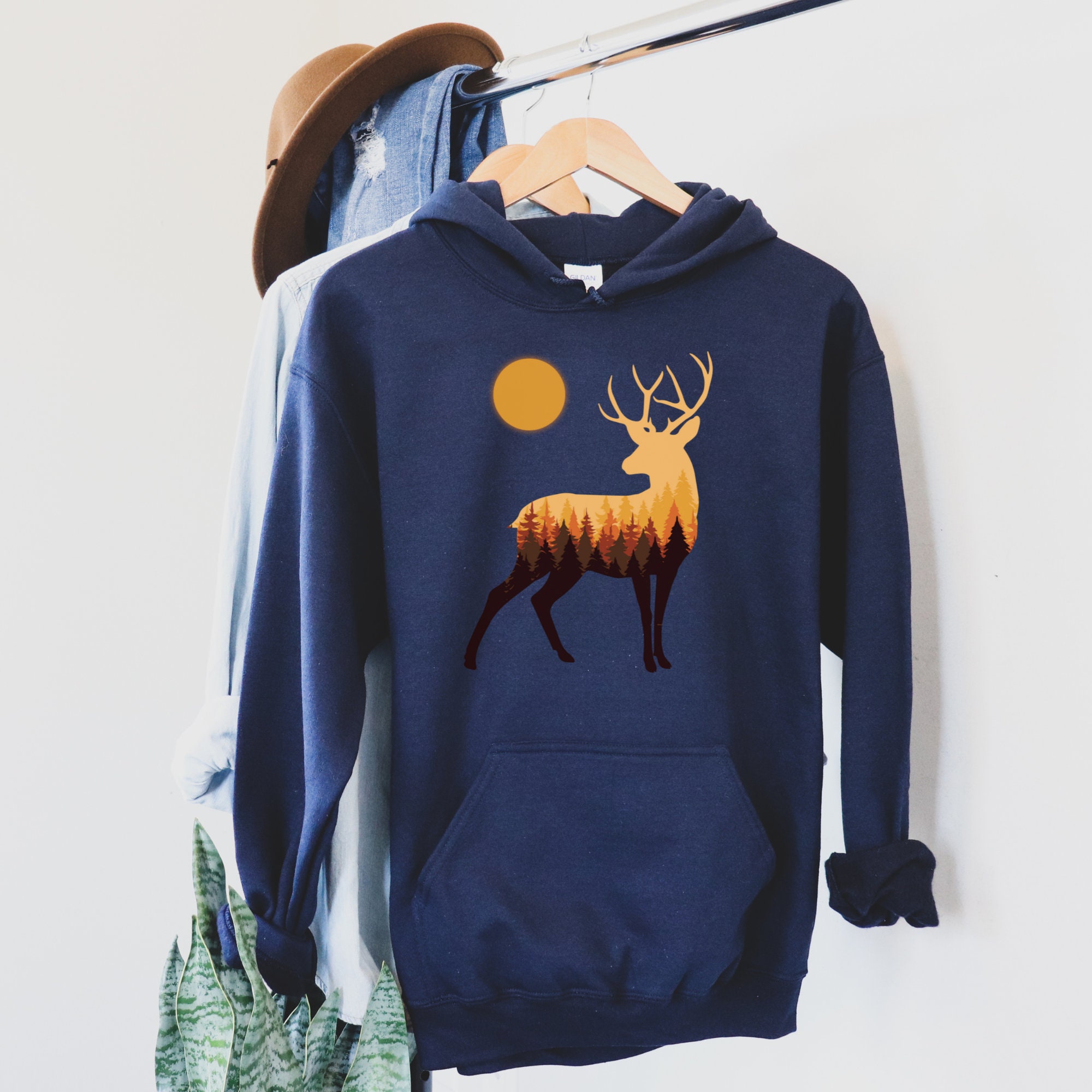 Mountain Deer Hoodie Hunting Apparel Outdoors Nature Lover Pullover Elk ...