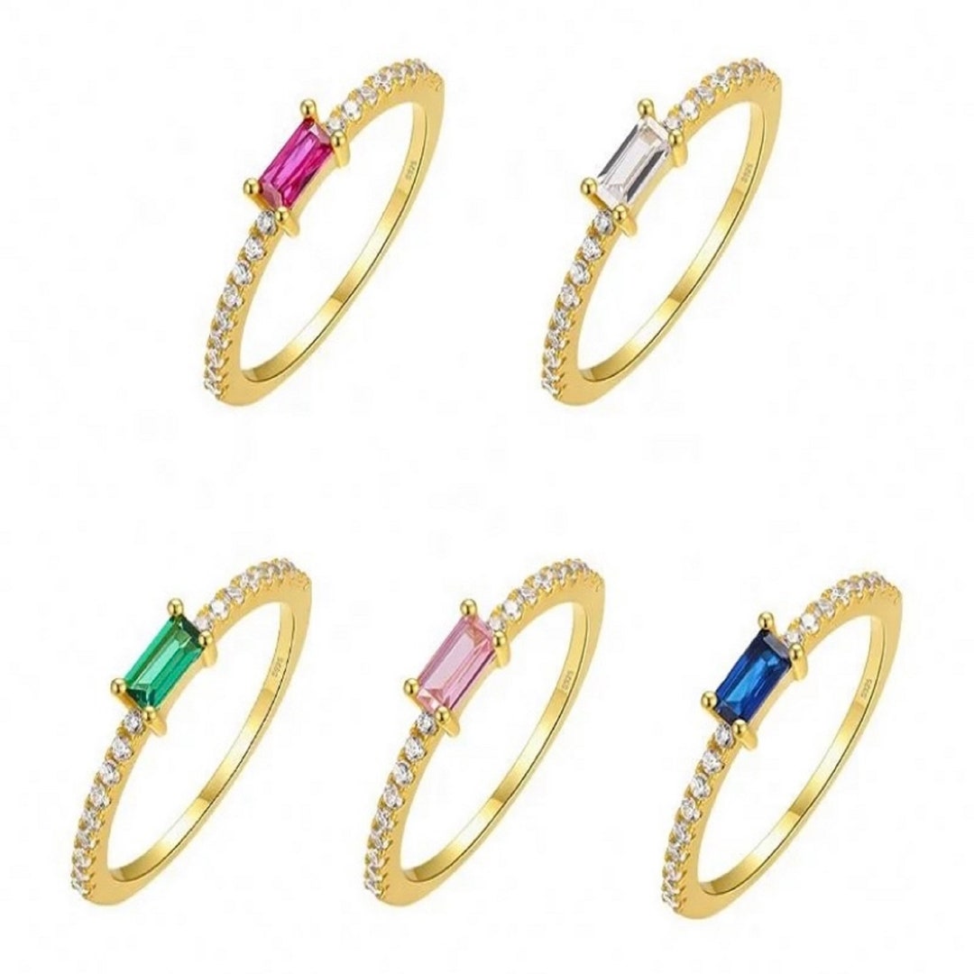 Solid 14k Gold Ring, Multi Color Stone Ring, CZ Diamond Ring ...