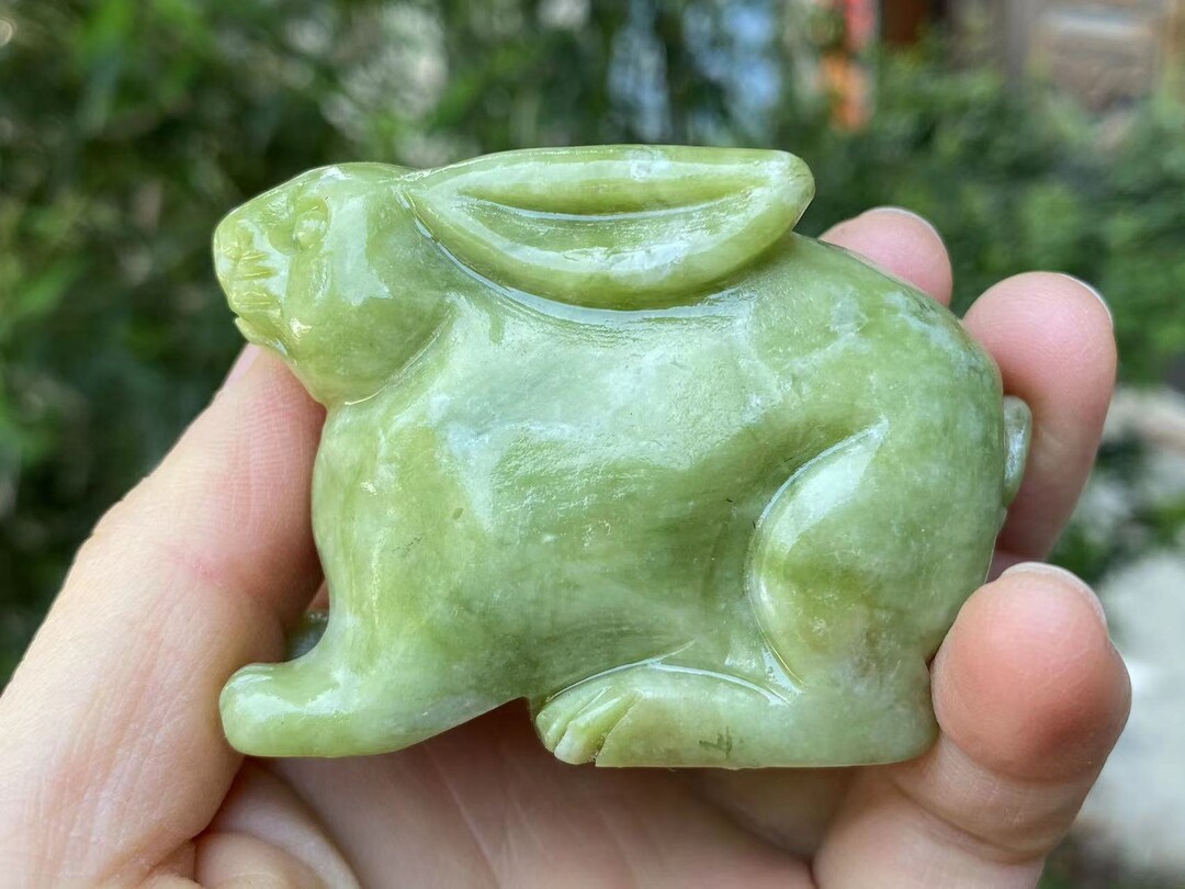 Natural Green Jade Rabbit Statue,exquisite Hand Carved Crystal Animal ...