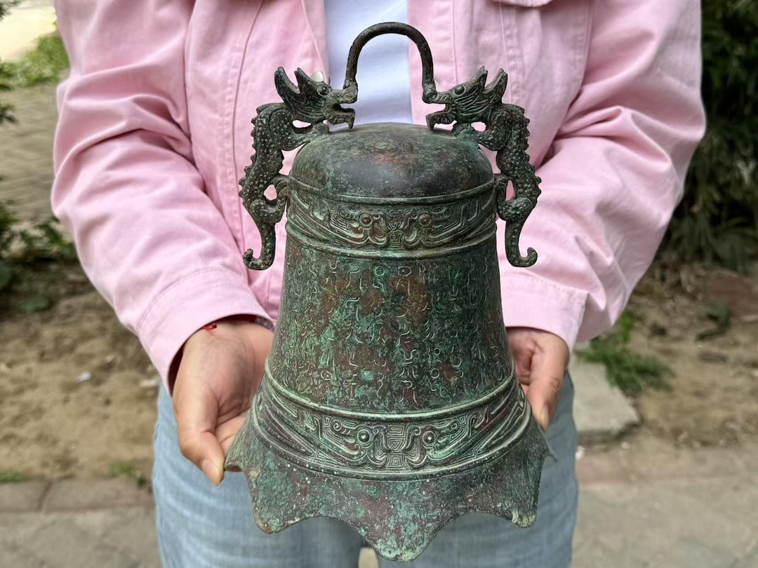 Huge Buddhism Temple Bell, Energy Healing Decor, Retro Copper Dragon ...