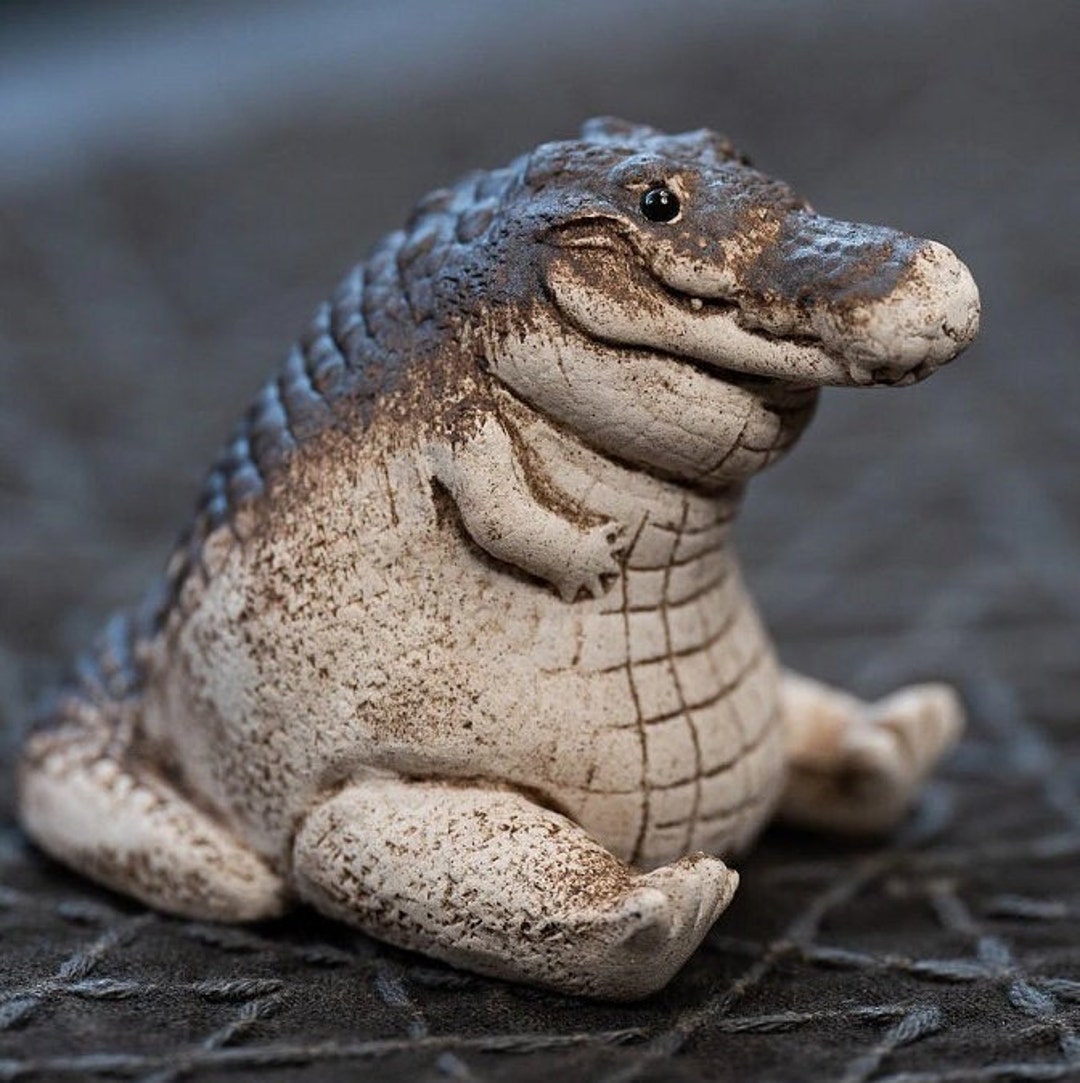 Whimsical Chubby Crocodile Ceramic Sculpture for Tea Lovers and Animal ...