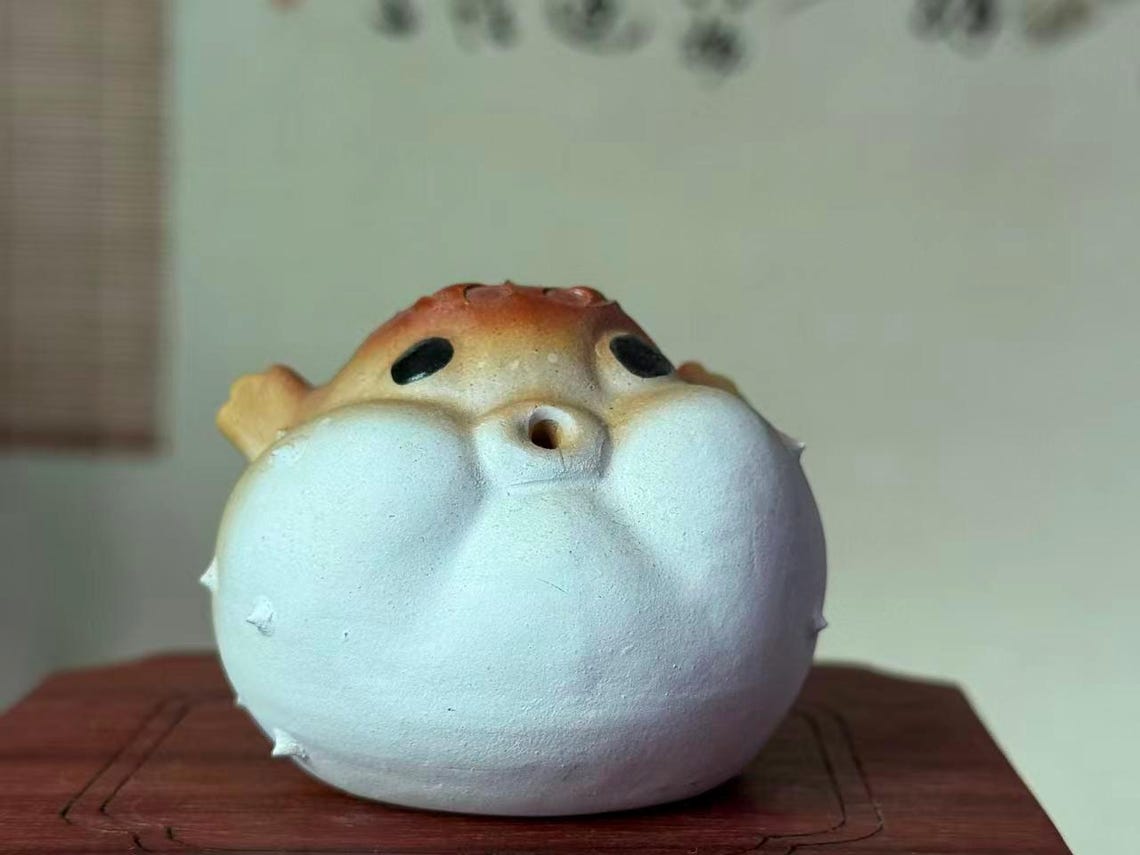 Ceramic Pufferfish Sculpture for Tea Lovers, Pufferfish Figurine Tea ...