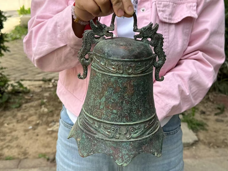 Huge Buddhism Temple Bell, Energy Healing Decor, Retro Copper Dragon ...