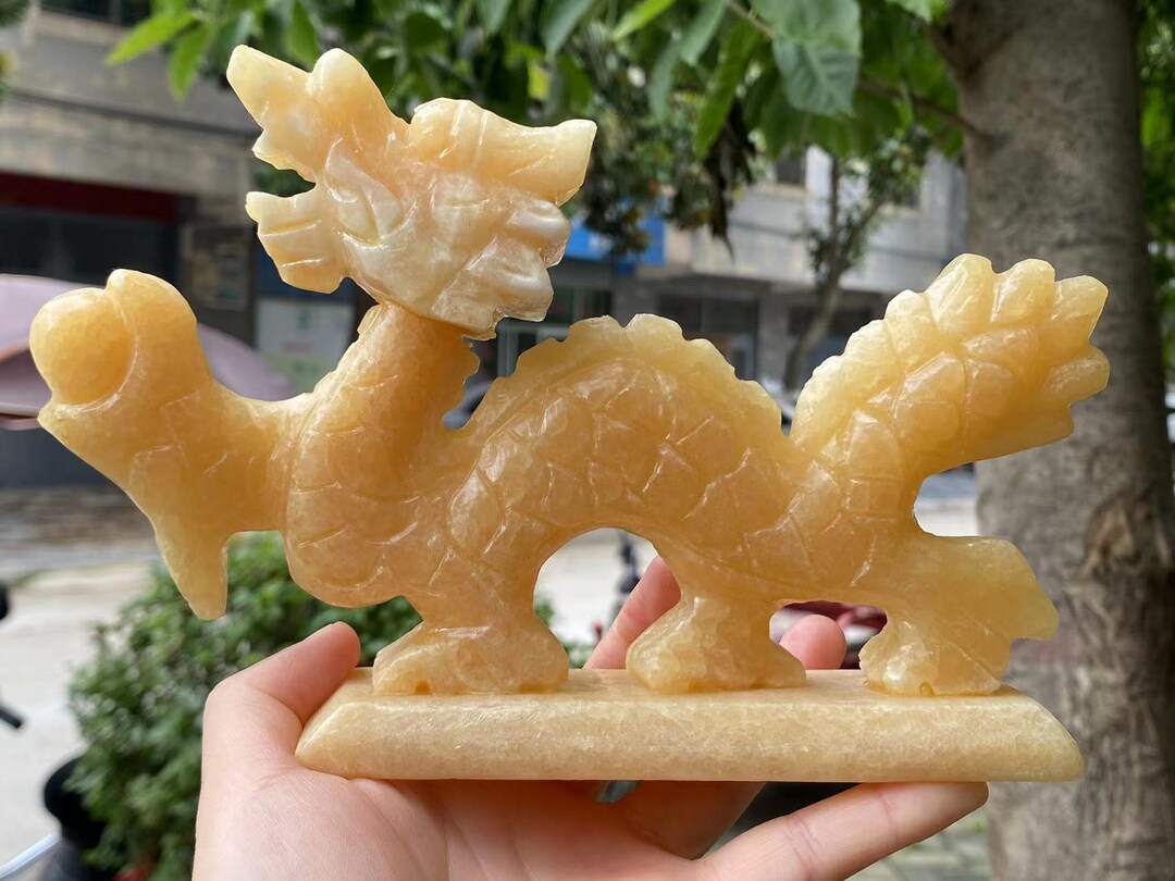 Natural Carved Yellow Jade Dragon Fengshui Figure Statue Sculpture ...