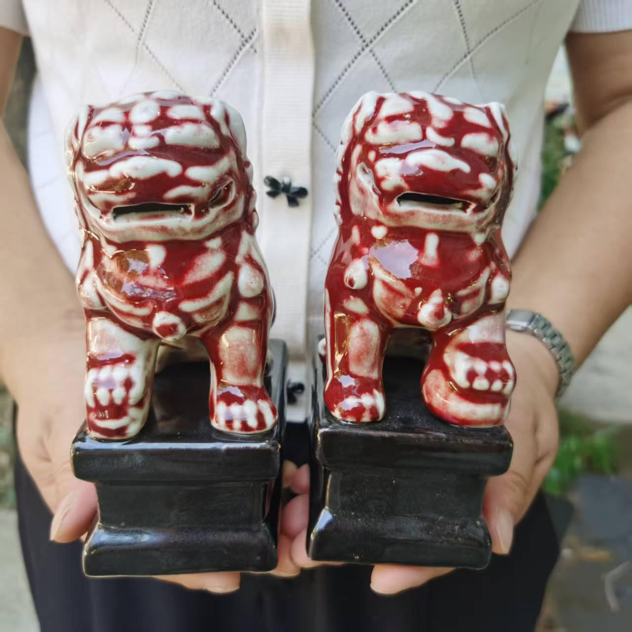 A Pair Beijing Lions Fu Foo Dogs Lion Statues Exquisite Ceramic Chinese ...
