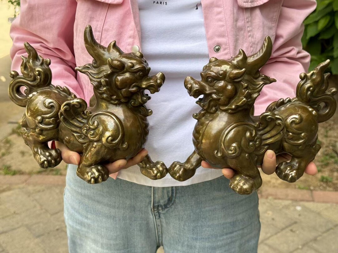 Pair Copper Pixiu Statue Feng Shui Decor Kirin Pi Yao,wealth Beast ...