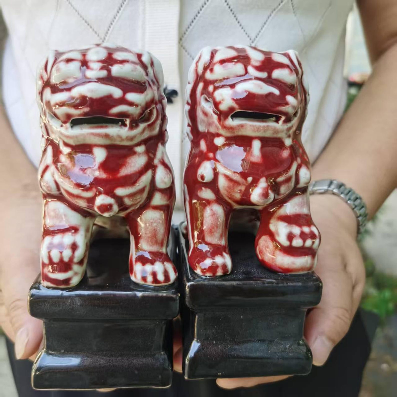 A Pair Beijing Lions Fu Foo Dogs Lion Statues Exquisite Ceramic Chinese ...
