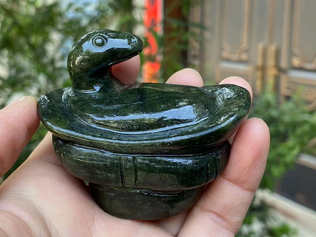 Natural Green Jade Snake Statue Chinese Feng Shui Lucky Snake Animal ...
