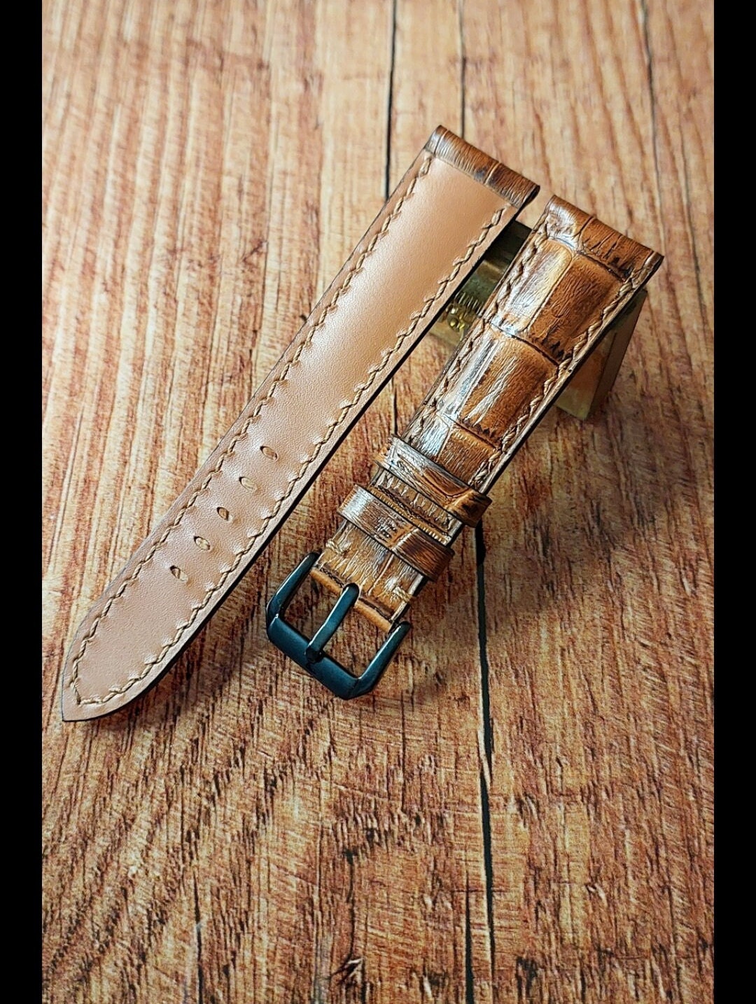 Embossed Crocodile alligator Leather Watch Strap / Custom Leather Watch ...