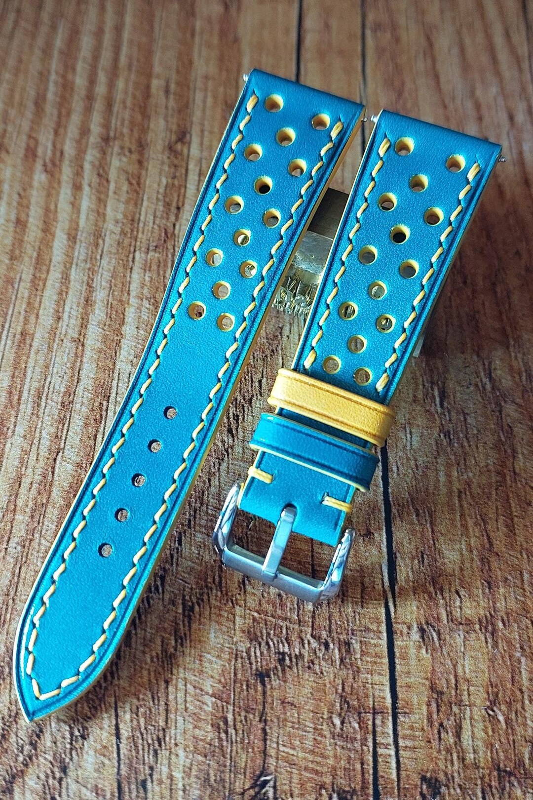 Buttero Leather Racing Watch Strap: Handmade Blue Leather Watchband - Etsy