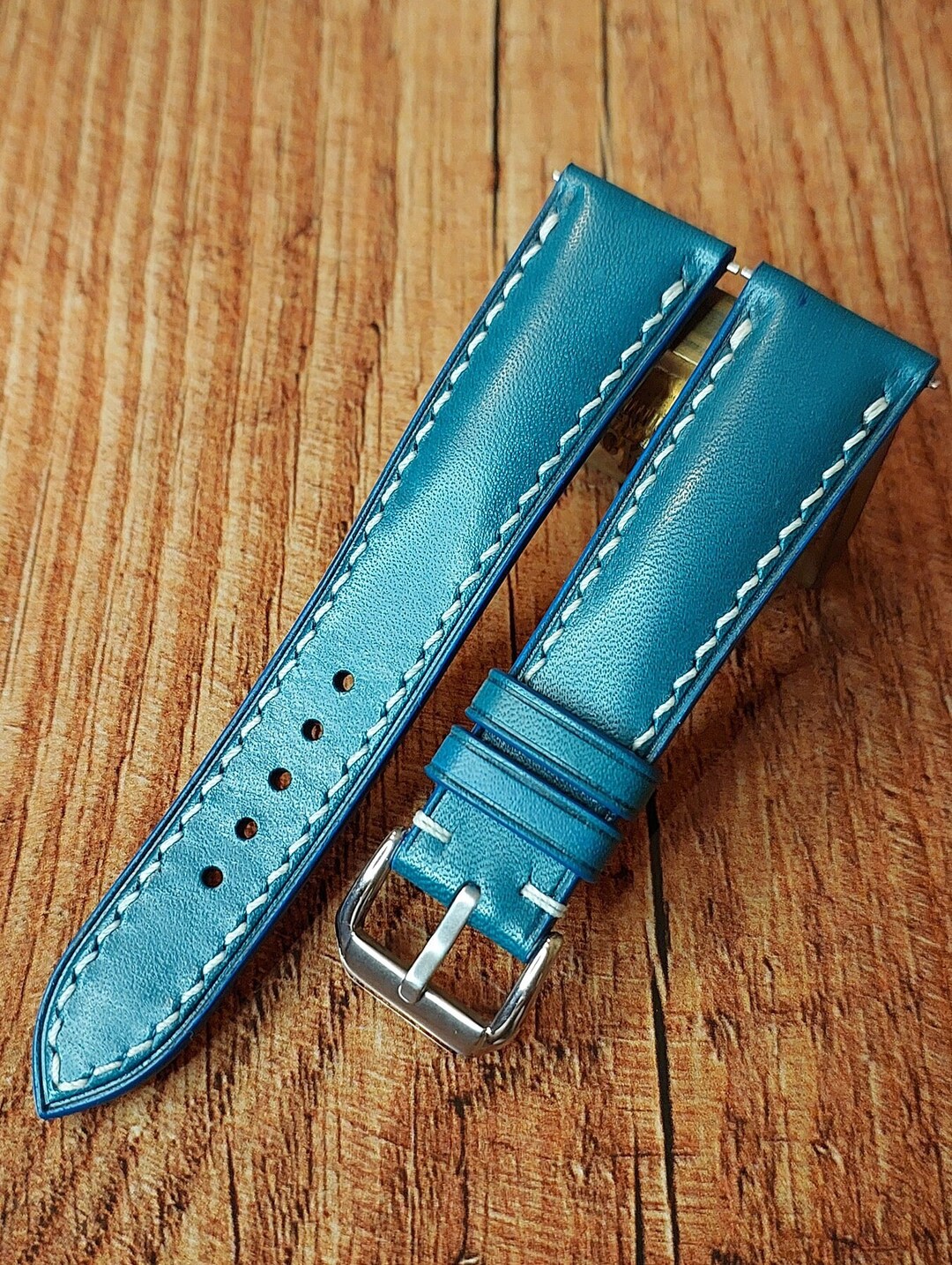Handmade Blue BUTTERO Leather Apple Watch Band: Custom Stitch, Leather ...