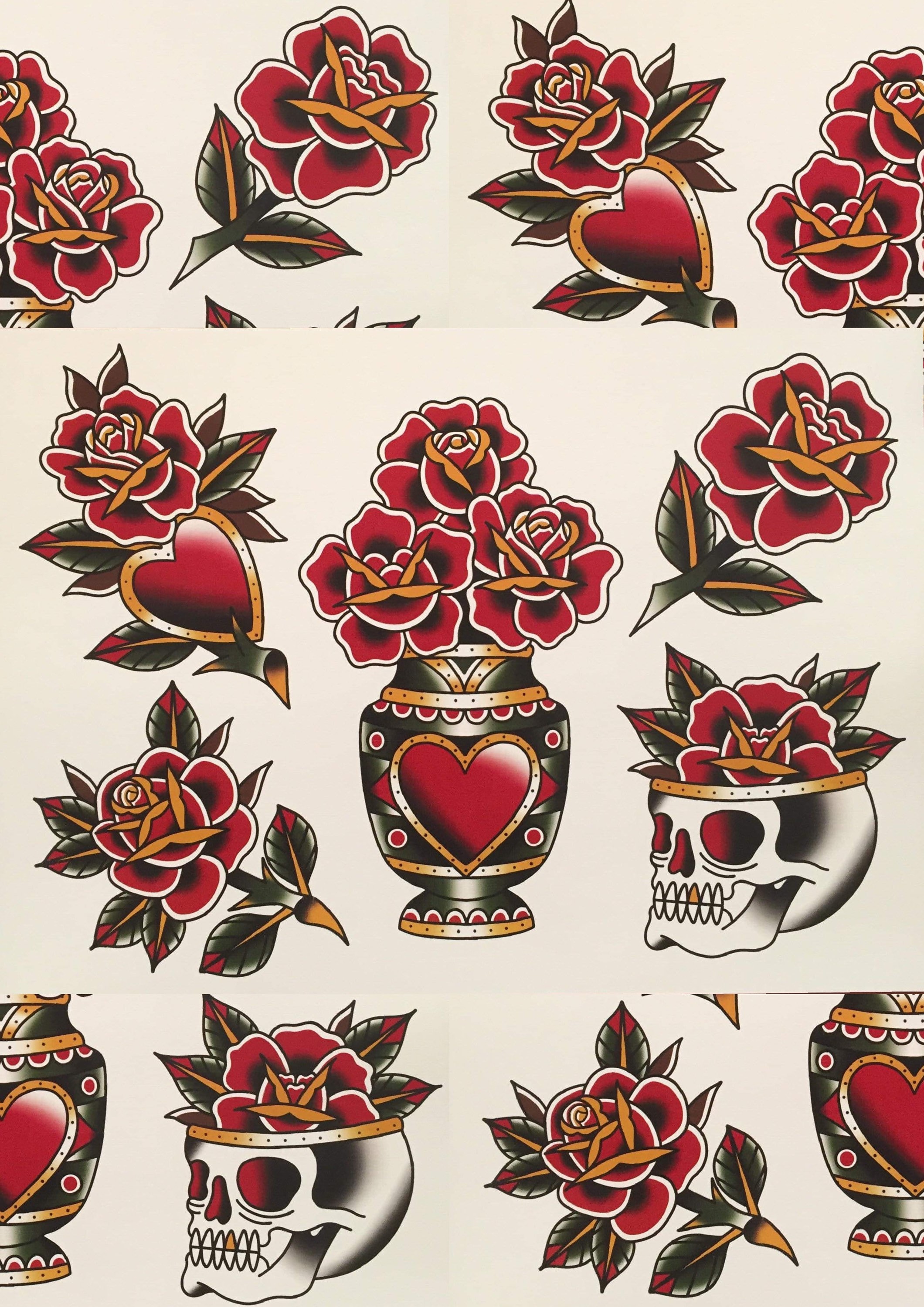 Traditional Rose Tattoo Flash Sheets