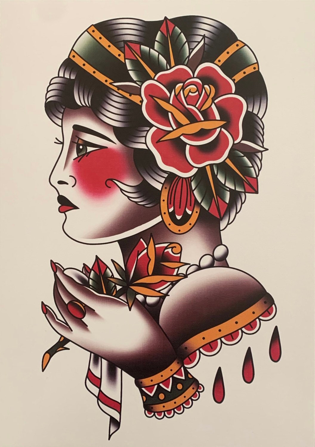 Girl Face Tattoo Flash