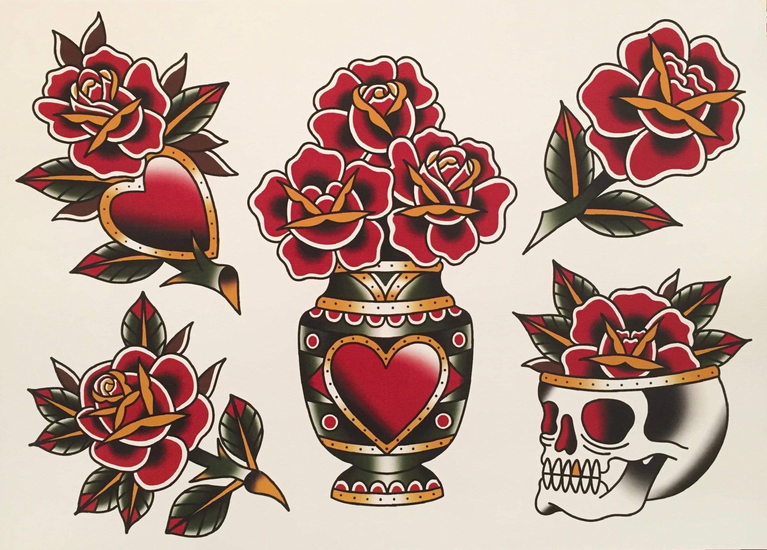Traditional Rose Tattoo Flash - Etsy
