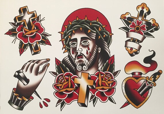 American Traditional Jesus Tattoo