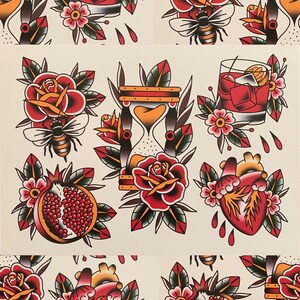 Taco Traditional Tattoo Flash Sheet Art Print - Etsy