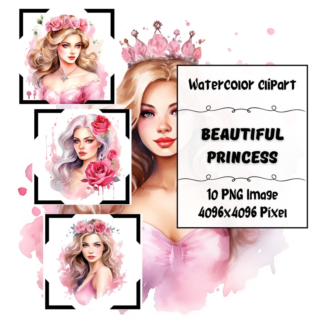 Watercolor Pink Princess Clipart, 10 High-resolution Digital Image ...