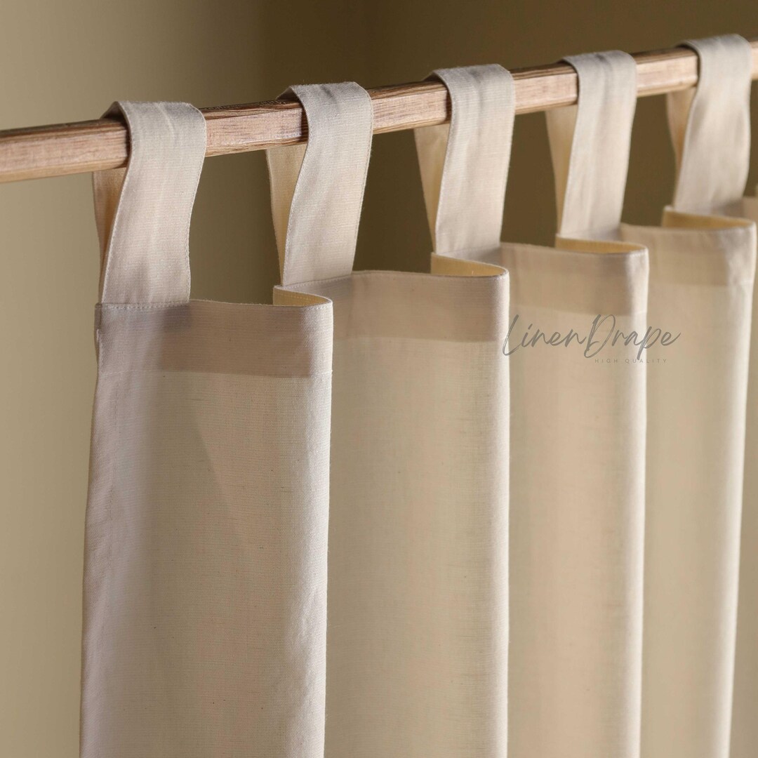 Tie Top Curtain, Handmade Linen Curtains, Farmhouse Drapes, Rod Pocket ...