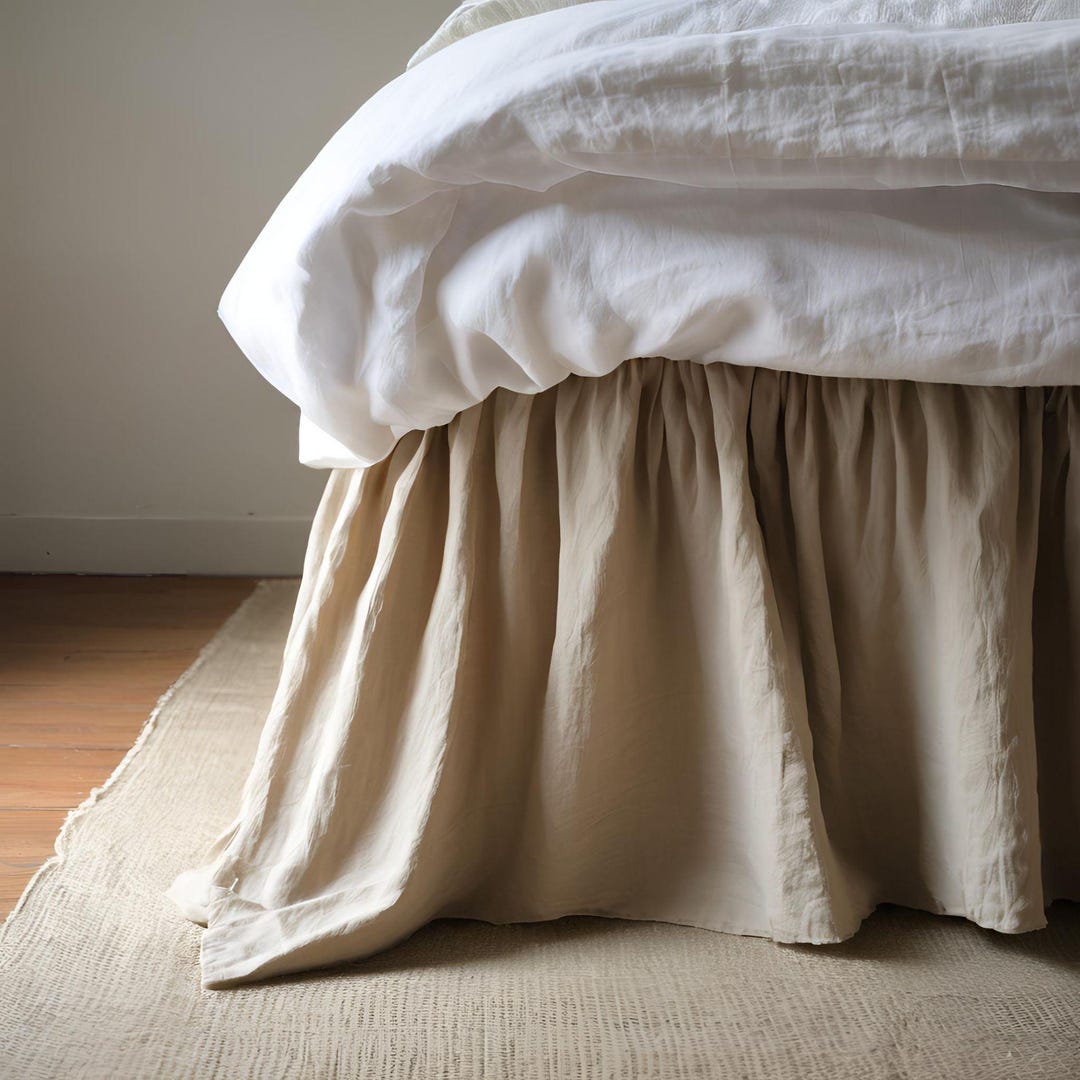 Linen Dust Ruffle Bed Skirt, Stone Washed Queen King Twin Full Double ...