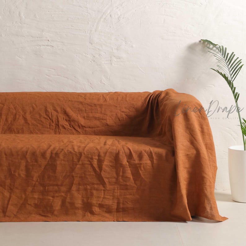 Linen Couch Cover, Cinnamon Sofa Cover, Farmhouse Decor, Couch Sofa ...