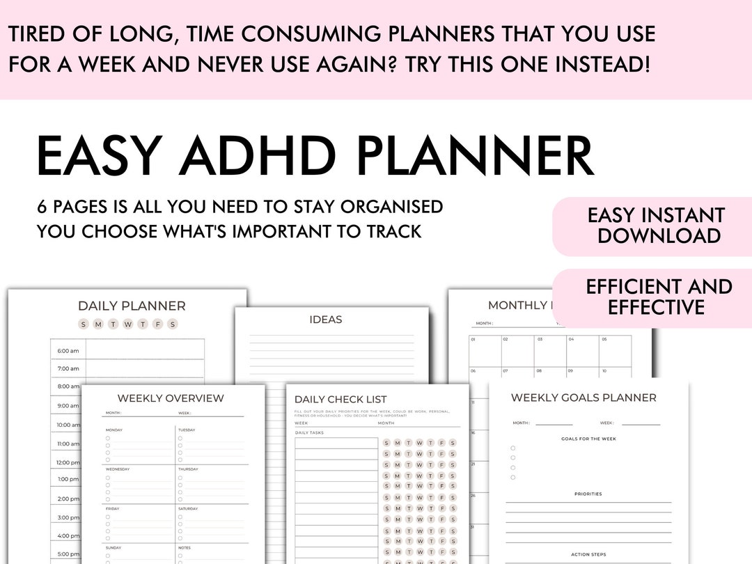 Easy ADHD Journal Planner Adult Printable ADHD Work Planner School Adhd ...