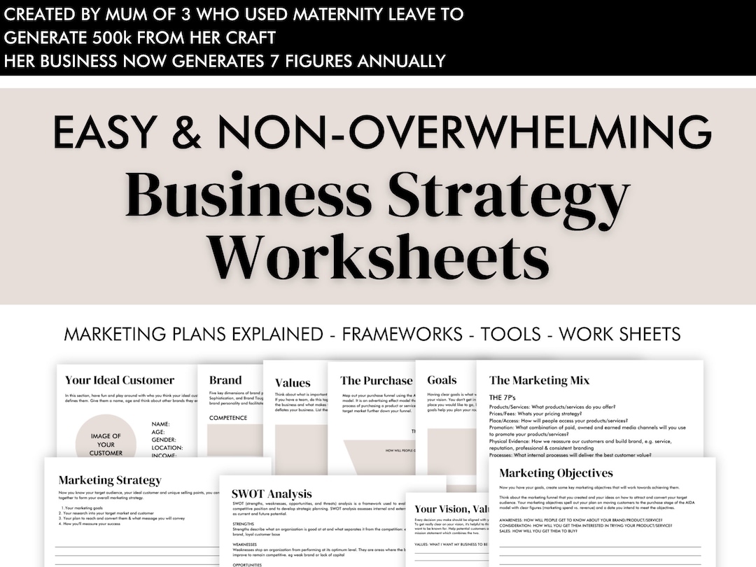 Easy Business Strategy Worksheets, Marketing Plan Template Printable ...