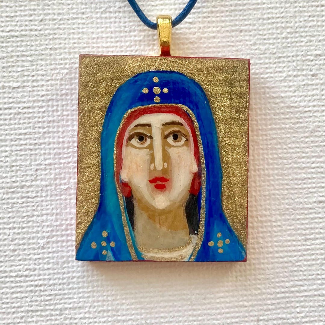 Miniature Hand Painted Icon Pendant of the Virgin Mary - Etsy