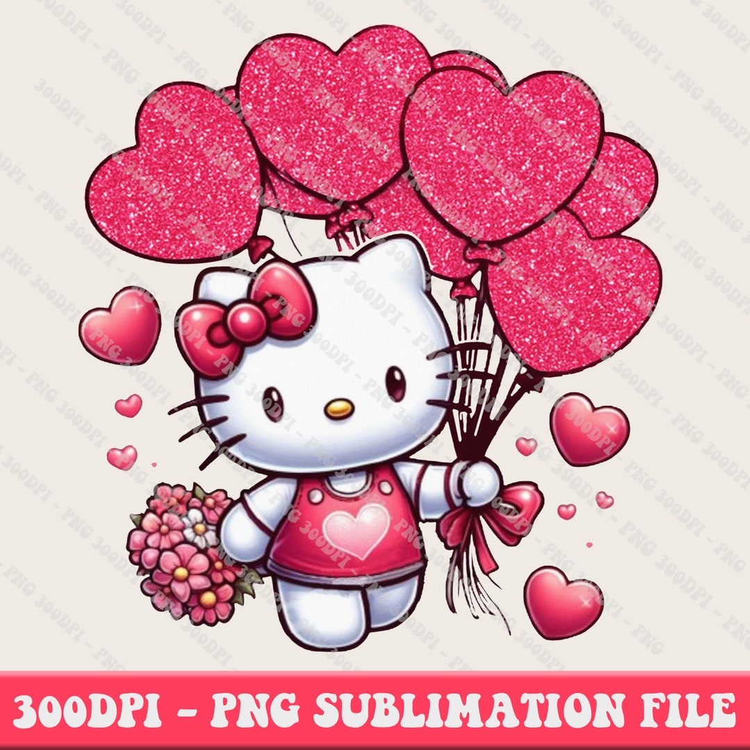 Hello Heart Balloons Kitty Png, Red Bow, Pink Hearts Png, Love Png ...
