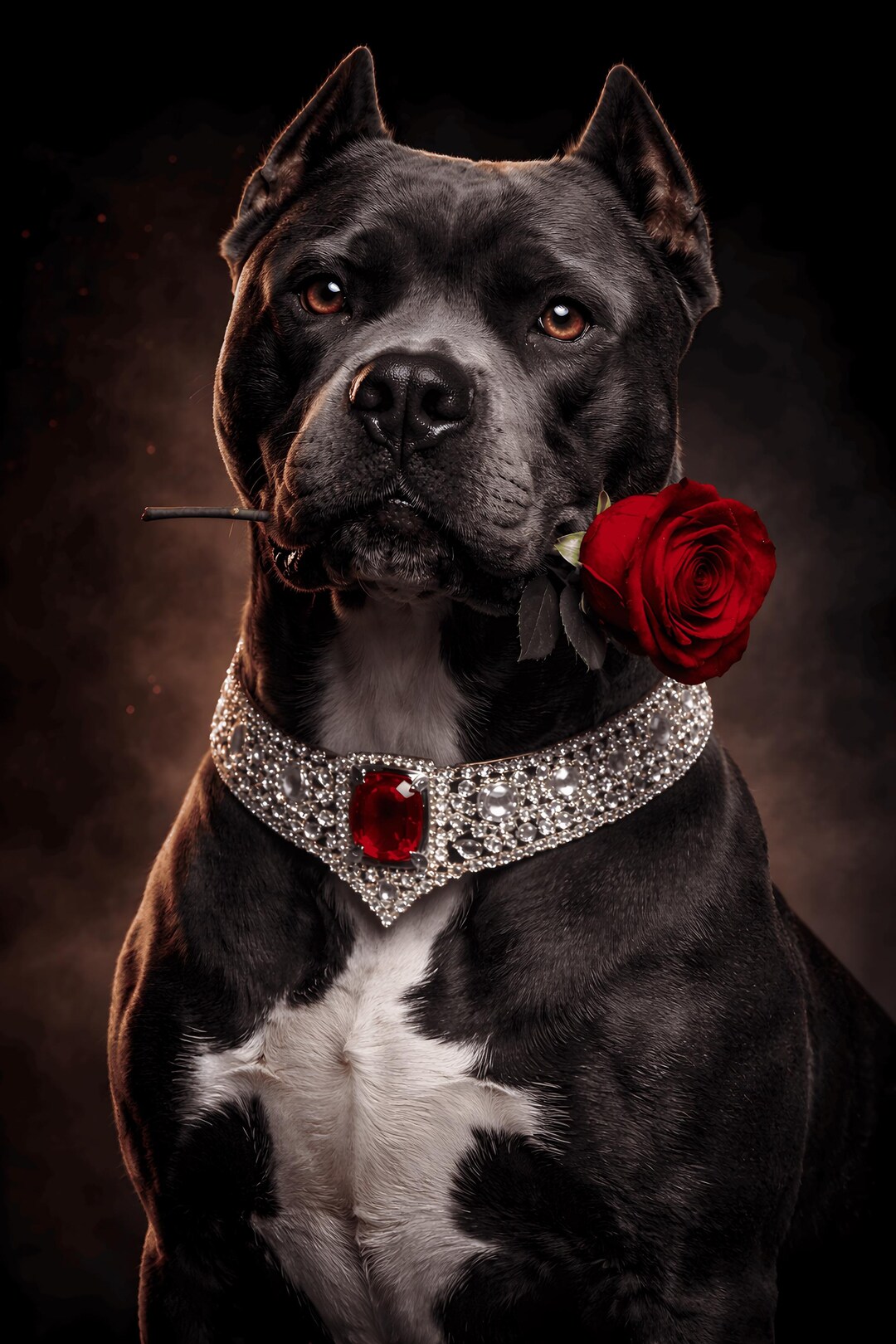 Luxury Pitbull Wall Art Digital Download Printable Dog Portrait Red ...
