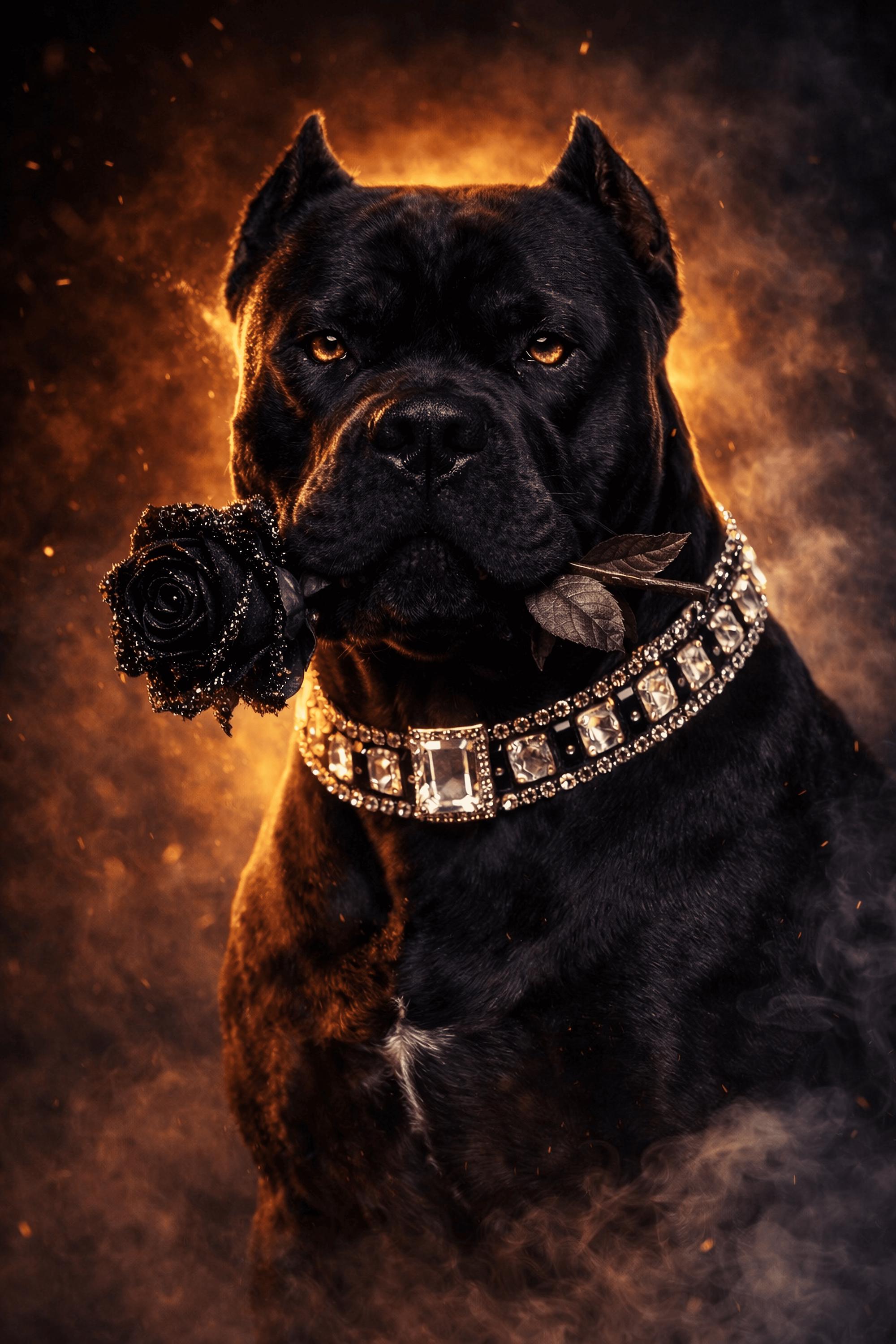 Cane Corso Wall Art Luxury Dog Portrait Black Rose Diamond Collar - Etsy