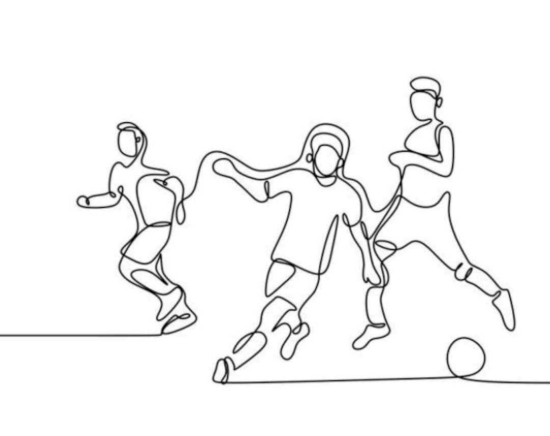 Continuous Line Drawing of Running Soccer Football Players. Footballers ...