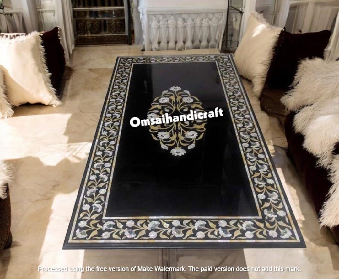 Custom Black Marble Dining Table: Handmade Multi-stone Inlay - Etsy