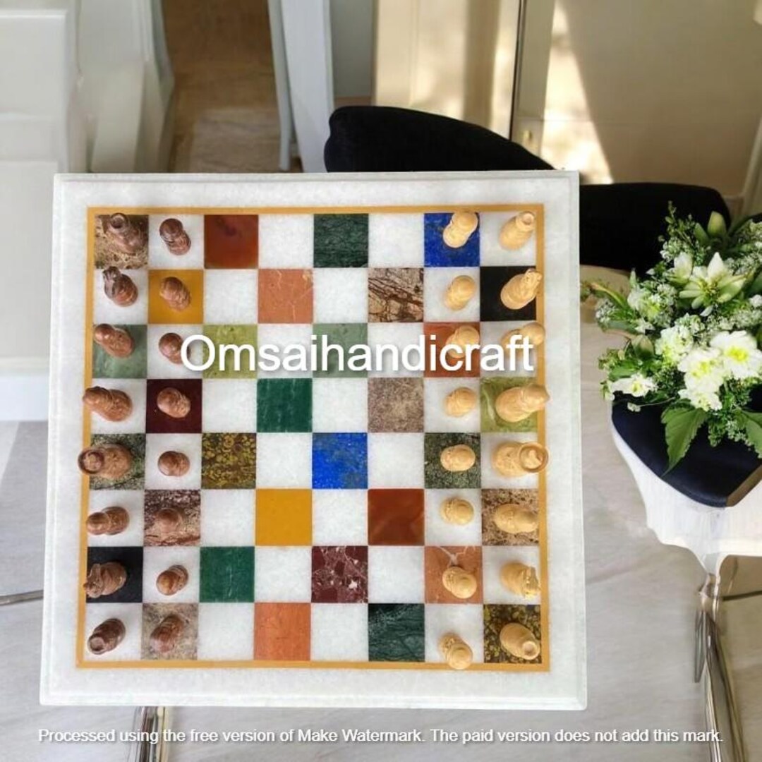Handmade Marble Inlay Chess Board, Luxury Tabletop Decor - Etsy
