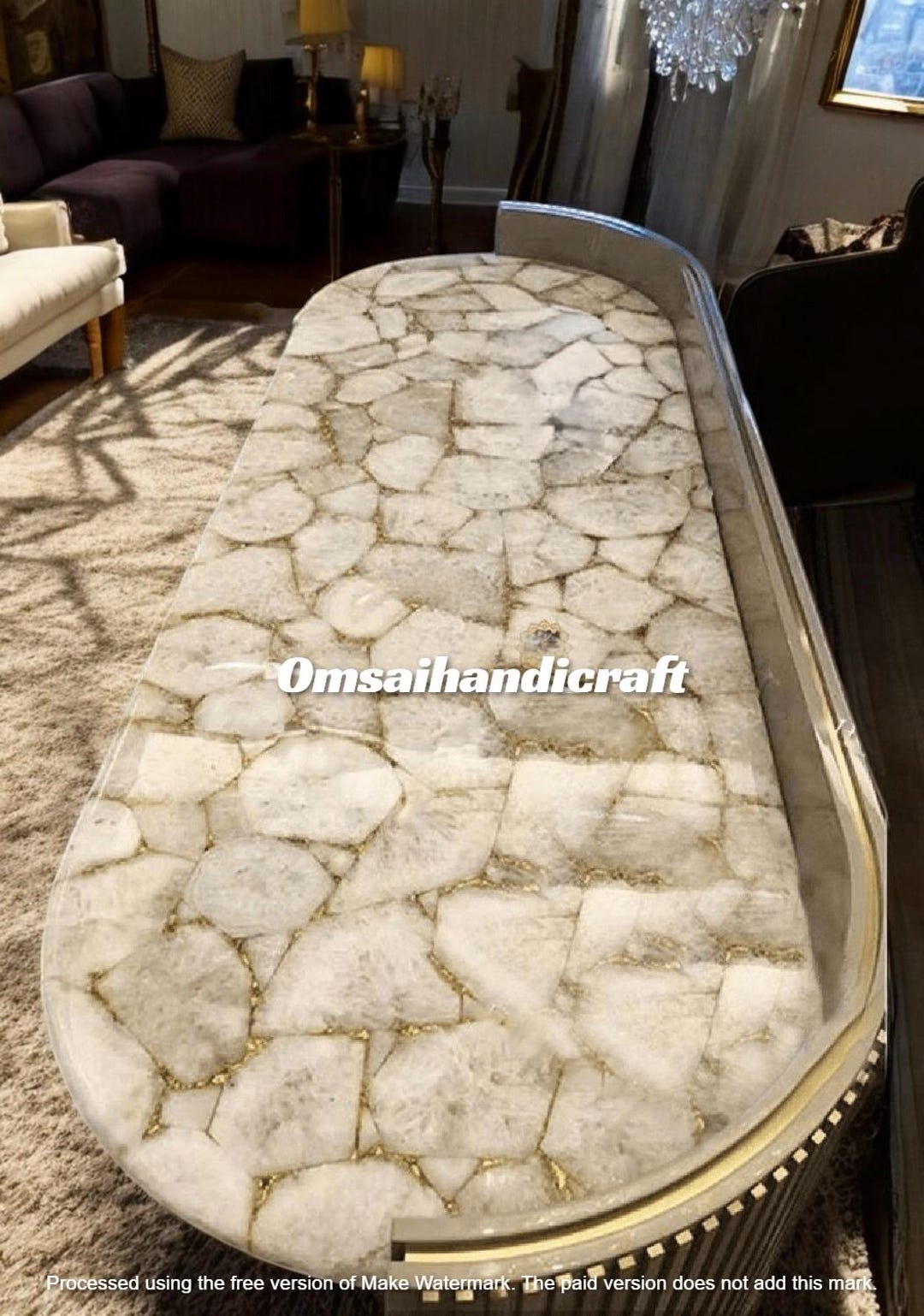Handmade White Agate Stone Table Top: Luxury Modern Furniture - Etsy