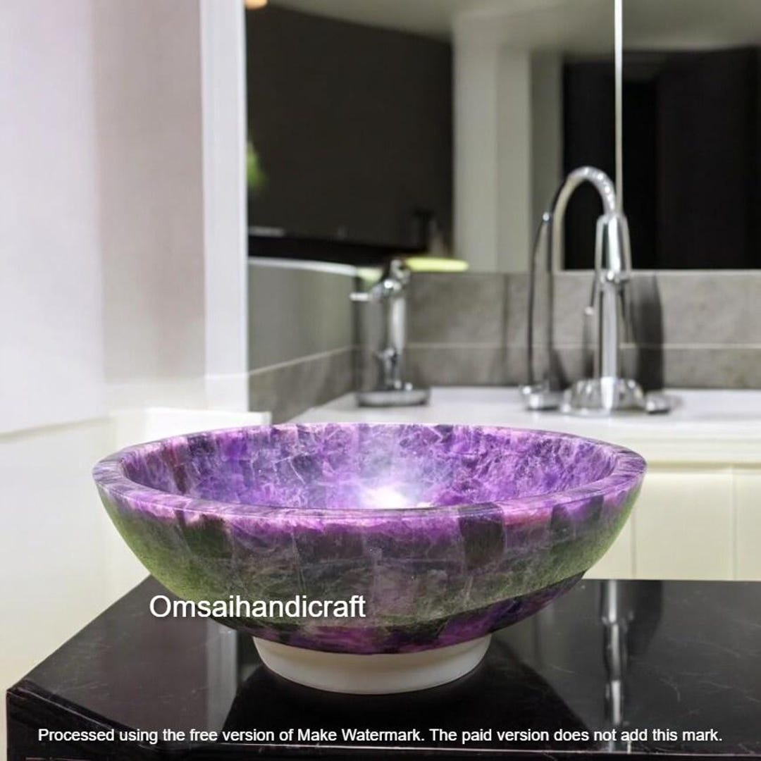 Handmade Amethyst Stone Vessel Sink: Crystal Healing Bathroom Decor - Etsy