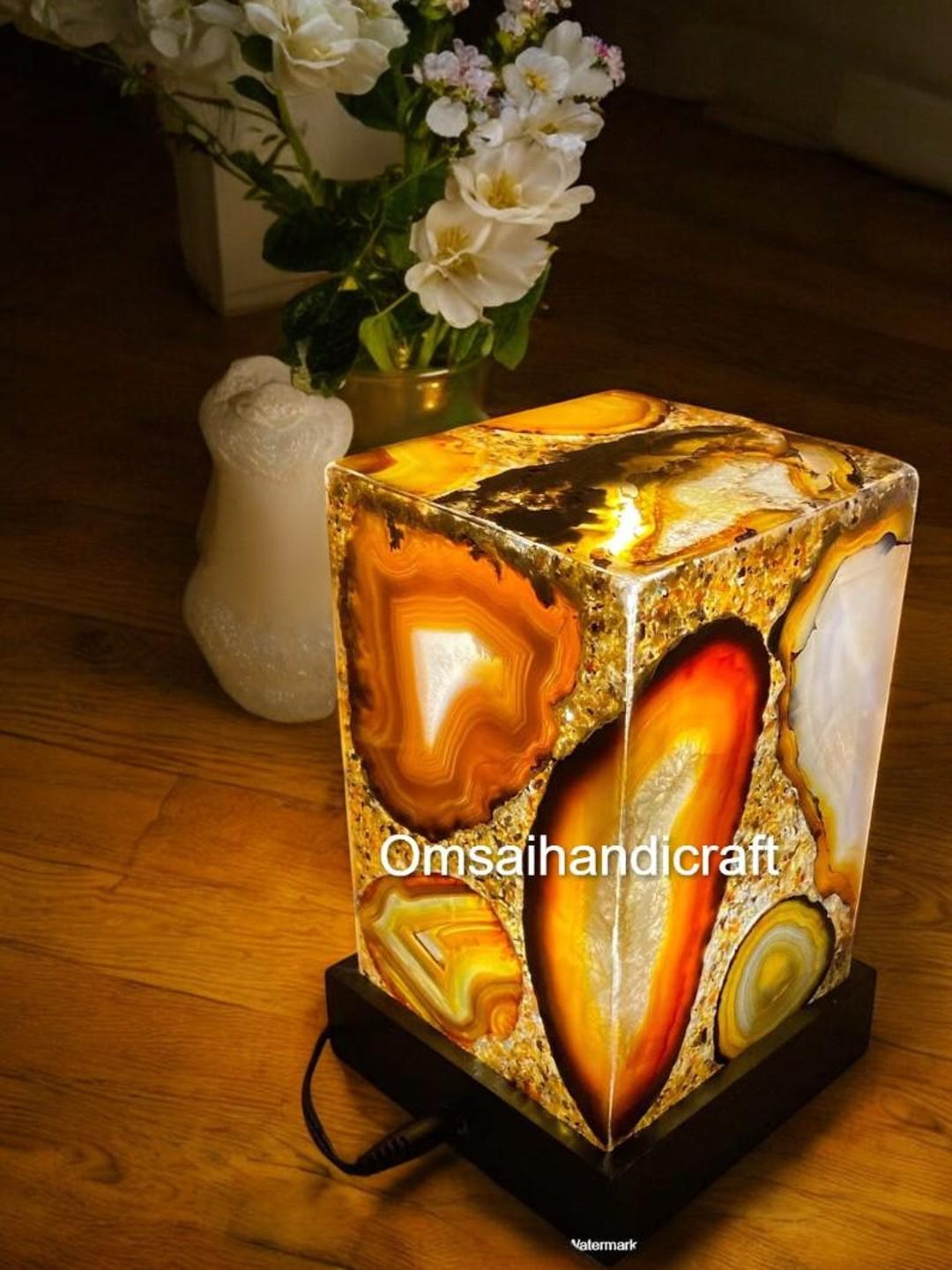 Agate Slice Table Lamp: Geode LED Lighting, Elegant Home Decor - Etsy