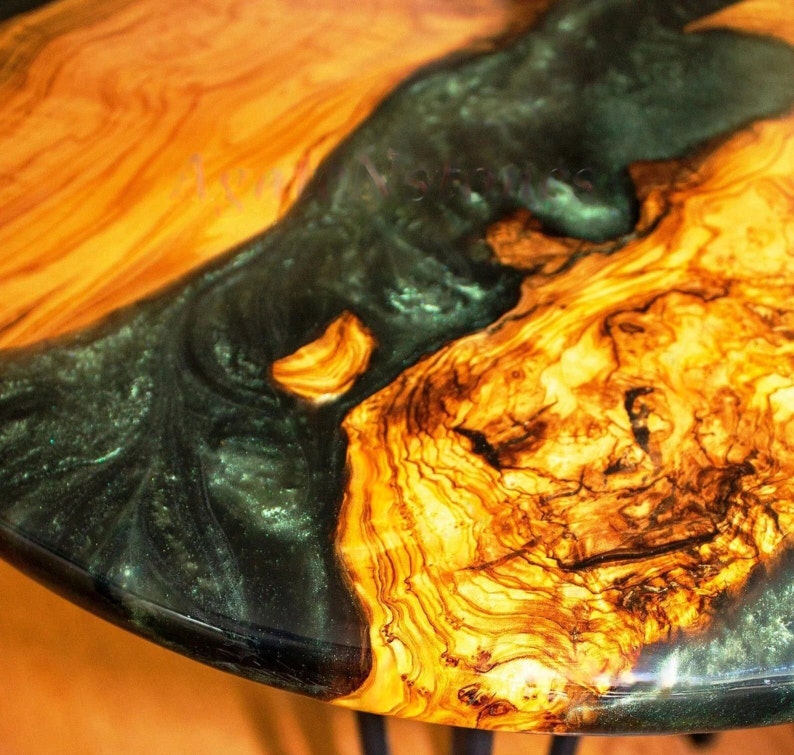 24 Green Epoxy Resin Kitchen Slab Furniture Top Modern Art Coffee Table Acacia Wooden Handmade