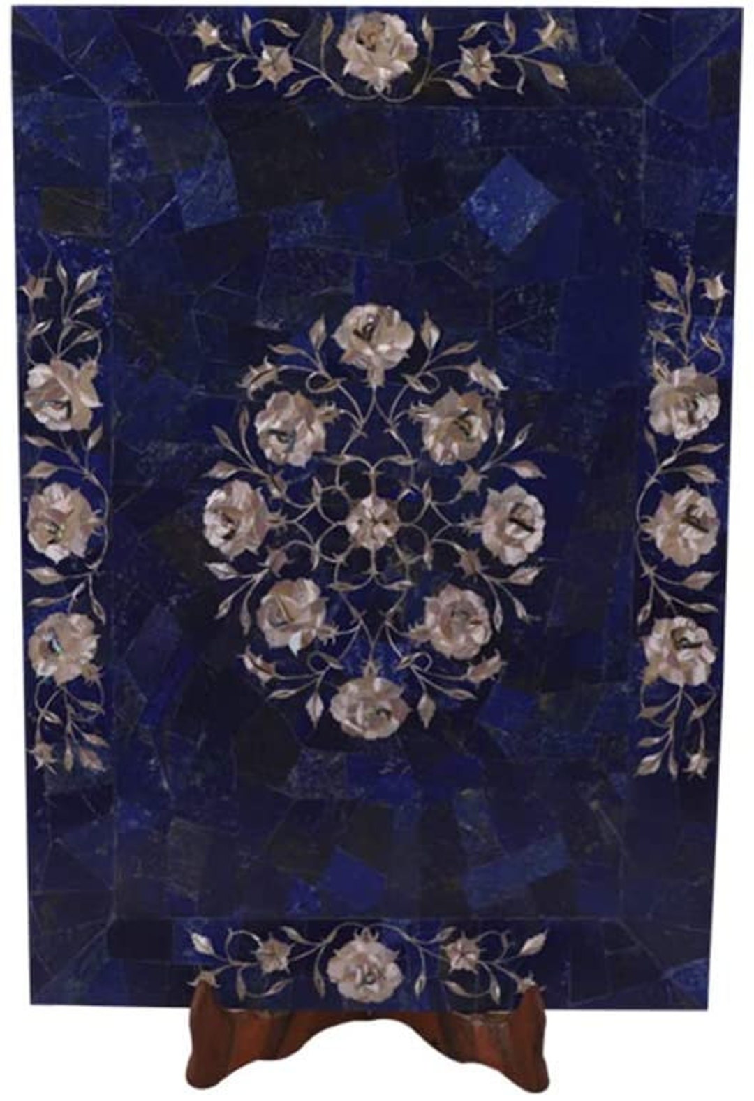 12x9 Rectangle White Marble Serving Tray With Lapis Lazuli & Mop Inlay ...