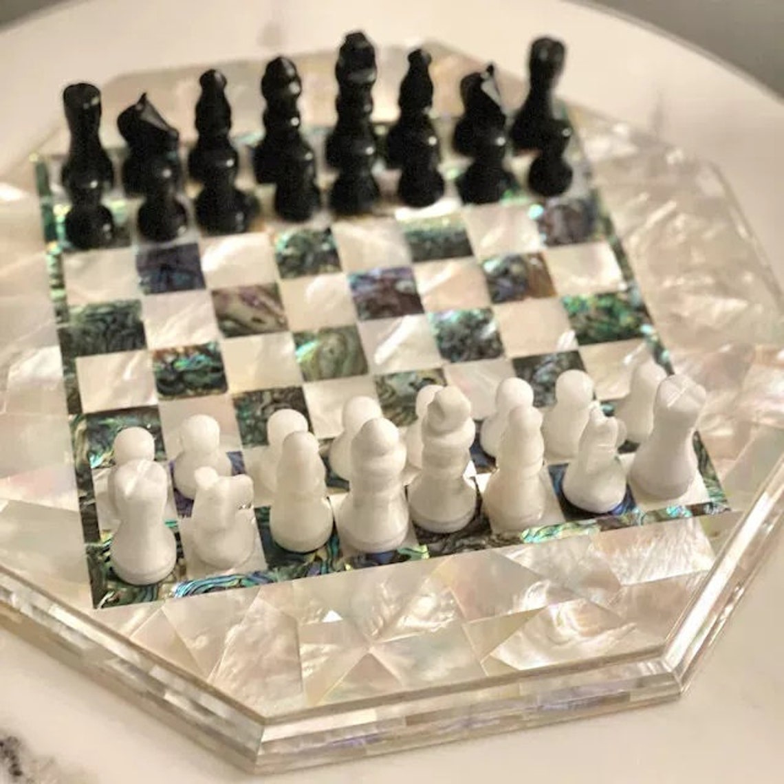 15 Marble Chess Top Table With Abalone Shell Inlay Stone Mosaic Arts ...