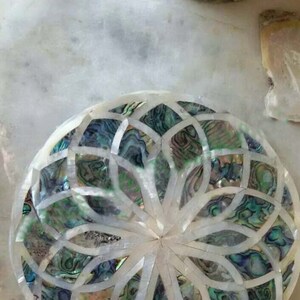 Handmade White Marble Table Top: Abalone Shell Inlay, Center Sofa ...