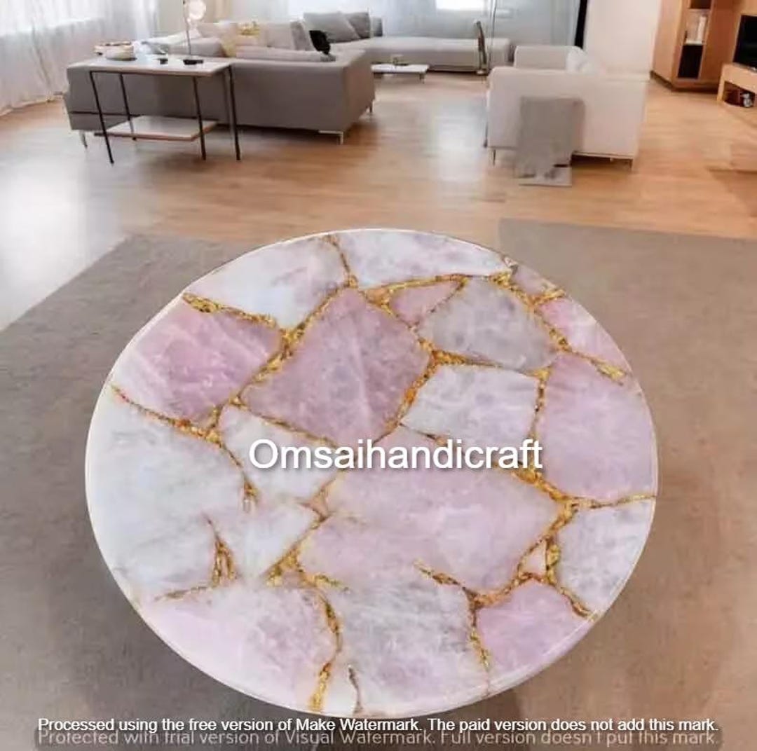 Round Rose Quartz Coffee Table Top: Handmade Luxury Furniture - Etsy